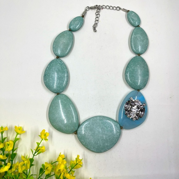 Jewelry | Vintage Large Statement Stone Necklace With Crystal Accents ...
